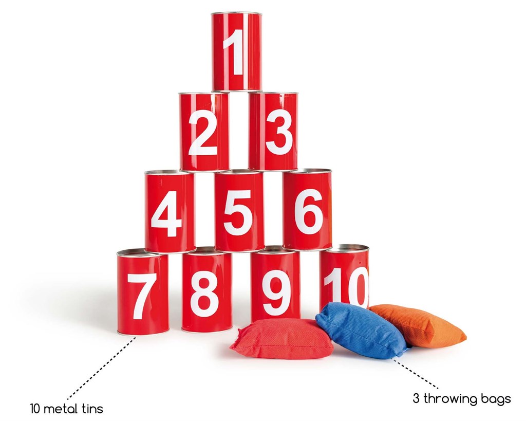 Kaste Blikkboks med pose spill Komplett 10 blikkbokser + 3 erteposer ...