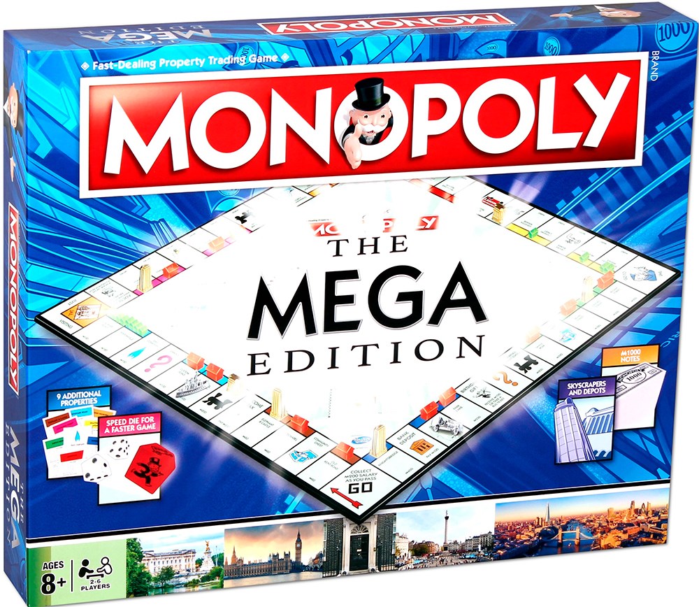 Monopoly Mega Edition Brettspill 12 ekstra felt 8 flere gatenavn ...