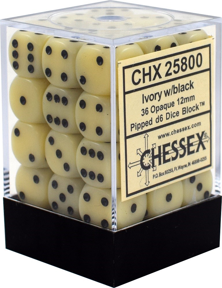 Terning D6 12 mm 36stk Elfenben/Sort Chessex D6 Dice Block CHX 25800 ...