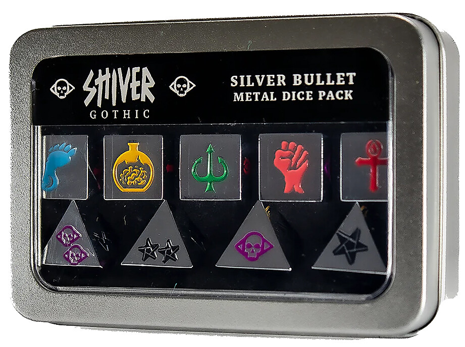 Shiver RPG Gothic Silver Bullet Dice Metal Dice Pack - Gamezone.no